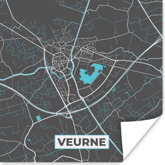 Poster Stadskaart – Grijs - Kaart – Veurne – België – Plattegrond ...