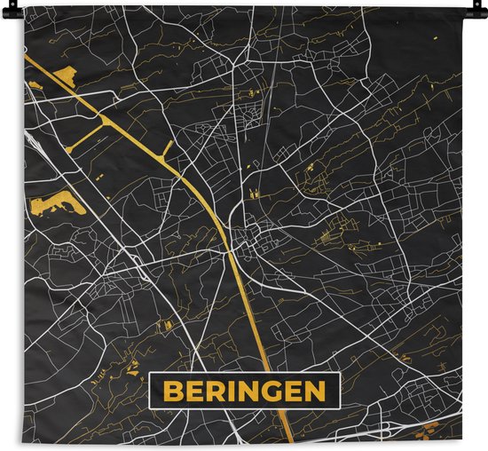 Wandkleed - Wanddoek - Kaart - Black & gold - Beringen - Plattegrond ...
