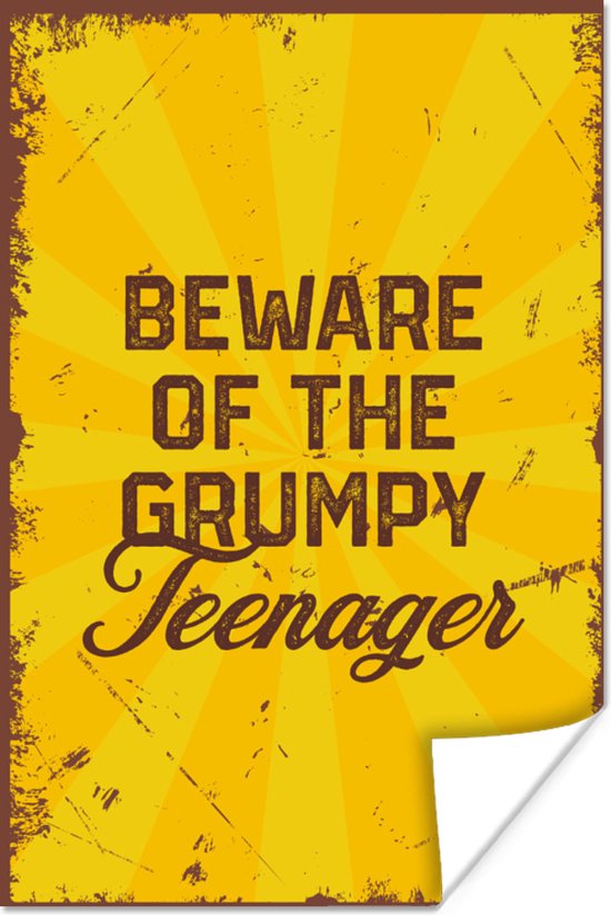 Poster Puber - Spreuken - Vintage - Beware of the grumpy teenager ...