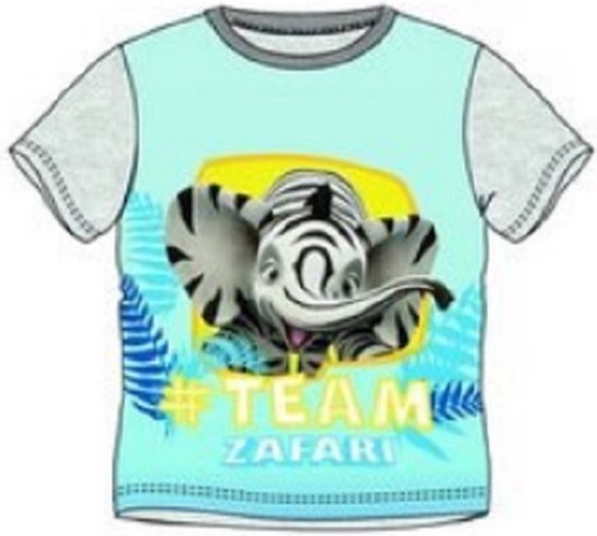 Dreamworks - t-shirt - team zafari - blauw/grijs - maat 98 | bol