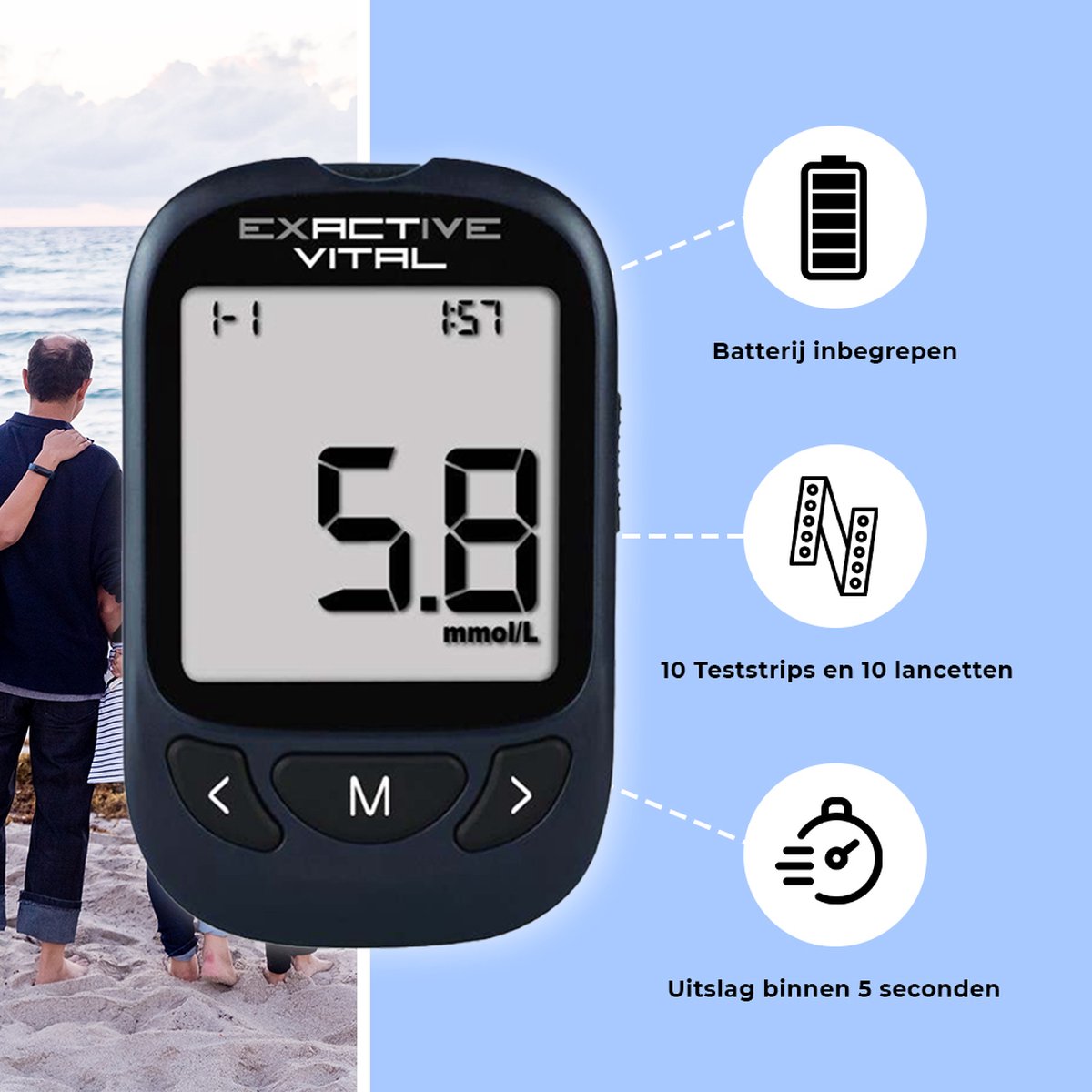 Exactive Vital Glucosemeter startpakket – Bloedsuikermeter – Diabetes ...