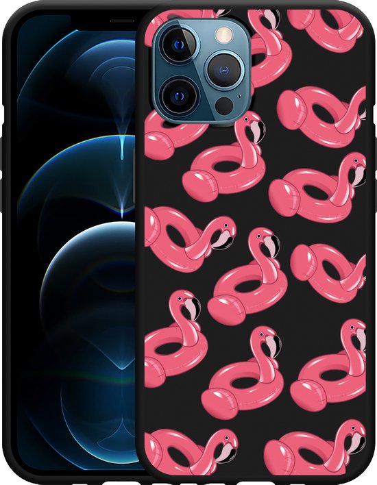iPhone 12 Pro Max Hoesje Zwart Inflatable Flamingos - Designed by Cazy ...