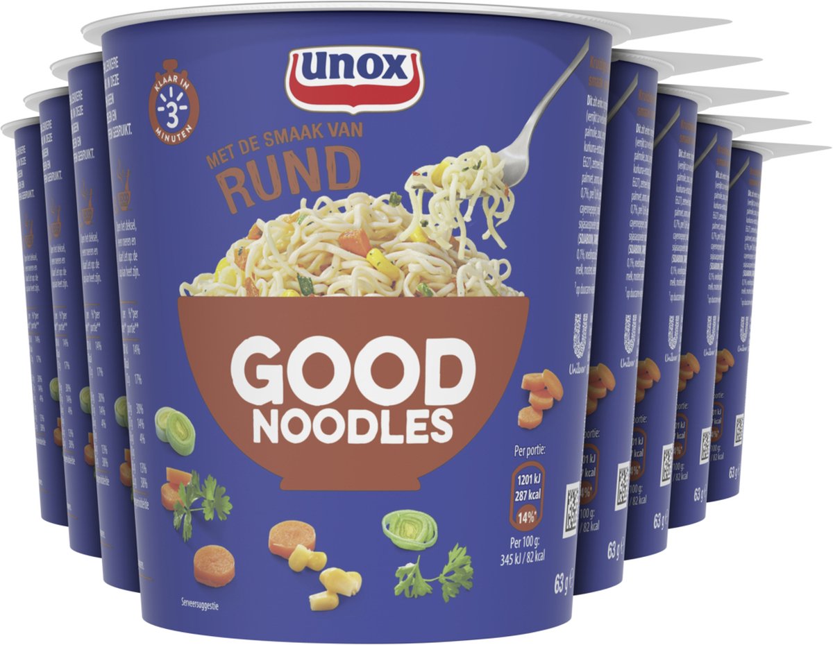 Unox Good Noodles Cup Rund - 8 x 63 g - voordeelverpakking | bol