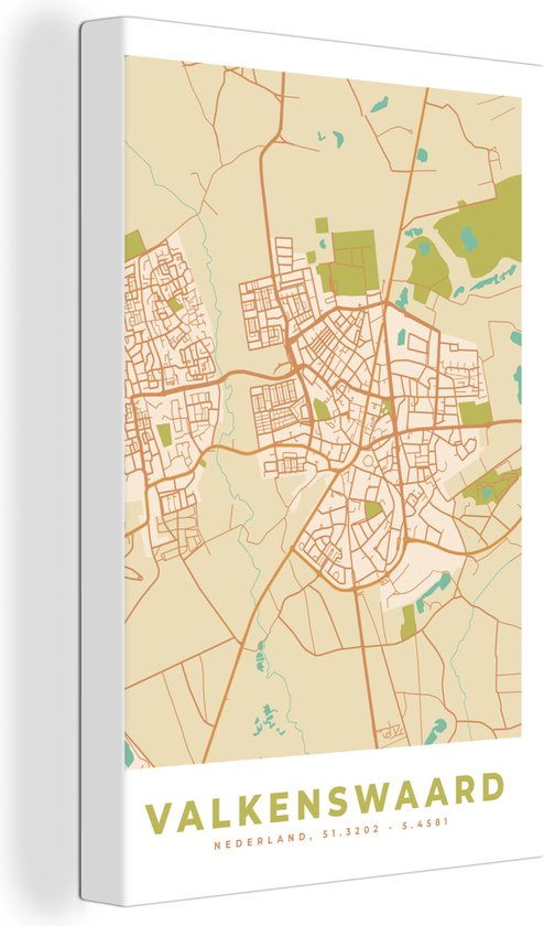 Canvas Schilderij Valkenswaard - Vintage - Plattegrond - Kaart ...