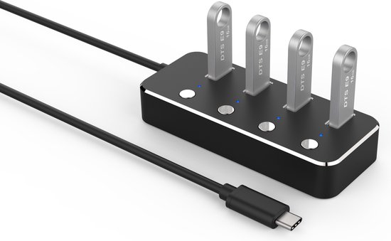 NÖRDIC USBC-HUB34 USB-C naar 4x USB hub - USB-C 3.0 - 5Gbps - Met ...