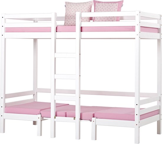 BasicJumbo hoogslaper met roze bank, bureau en incl. lattenbodems. | bol