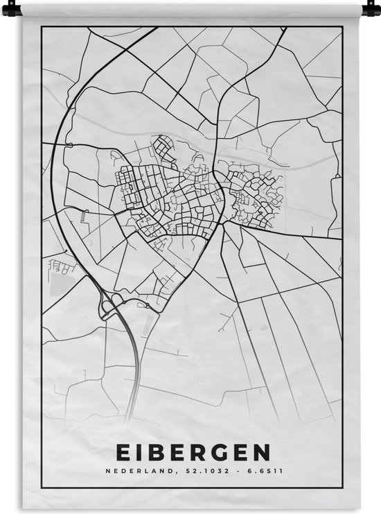 Wandkleed - Wanddoek - Eibergen - Zwart Wit - Stadskaart - Plattegrond ...
