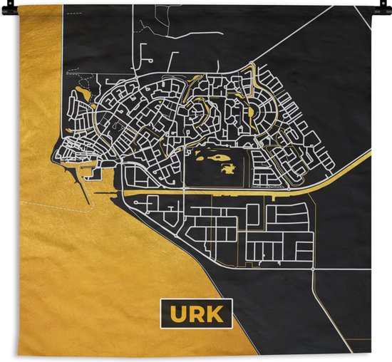 Wandkleed - Wanddoek - Urk - Black and Gold - Stadskaart - Plattegrond ...