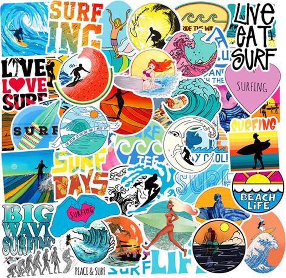 50 Surfers stickers voor laptop, surfboard, auto etc. - Summer Surfing ...