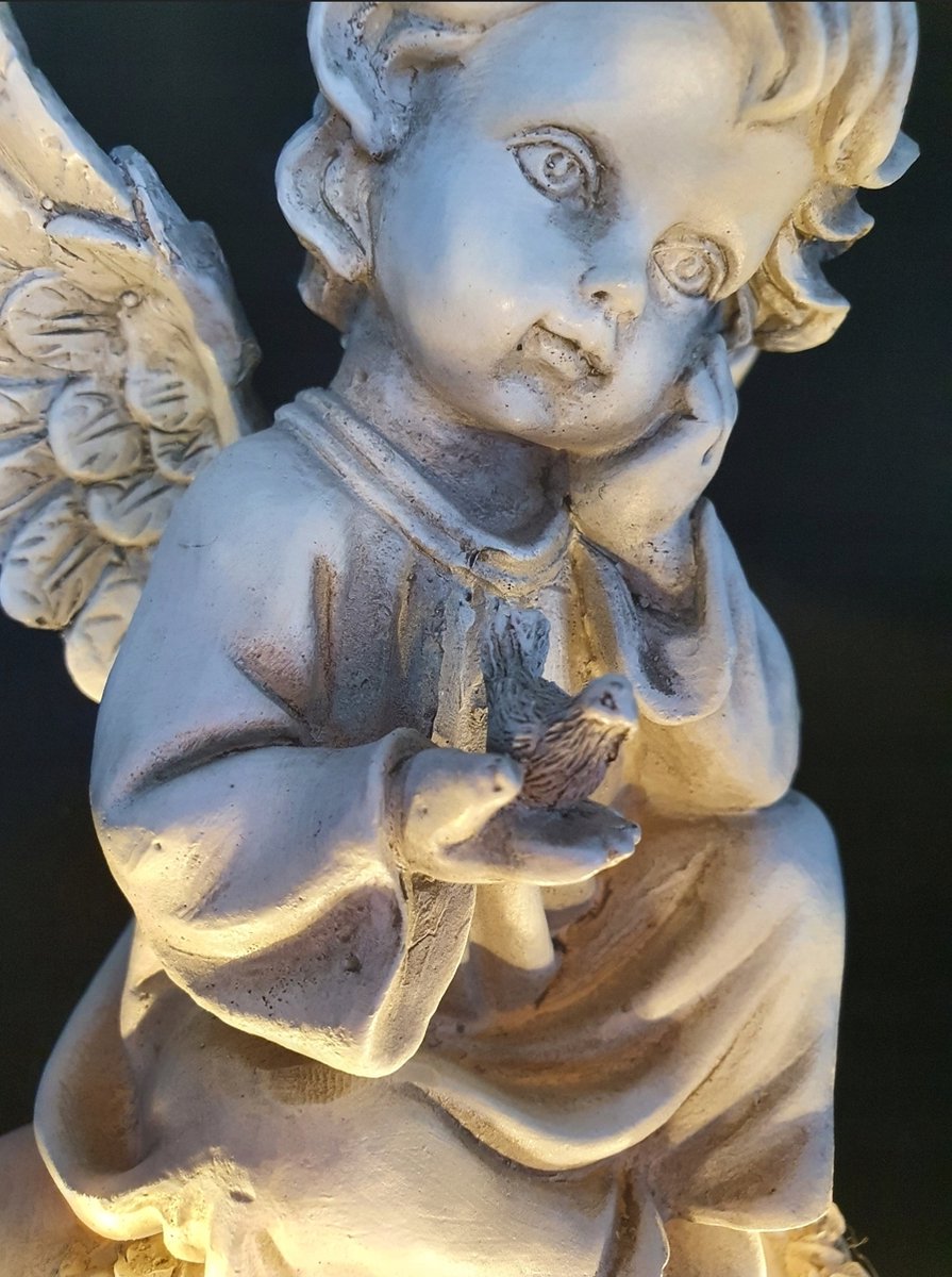 Engel - Zittend op hart - 1/20/XLT - Polystone - Led - Grafdecoratie ...