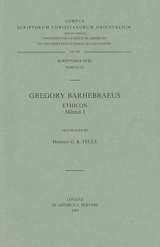 Gregory Barhebraeus Ethicon (Memra I) | 9789042905887 | Herman G. B ...