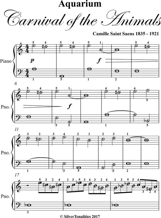 Aquarium Carnival of the Animals Easy Piano Sheet Music (ebook ...