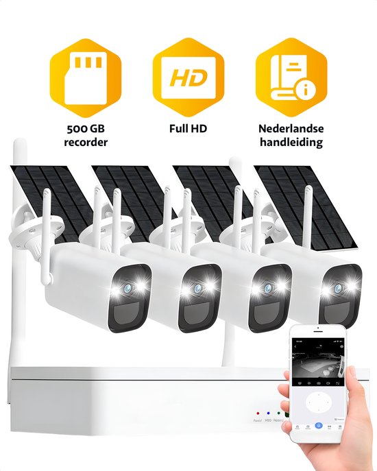 Teceye Compleet Camera Beveiliging Set met 4x Accu Camera - Beveiligingscamera -... | bol