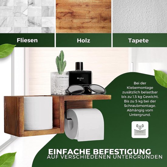 Toiletpapierhouder, wc-rolhouder, houder van hout, zonder boren ...