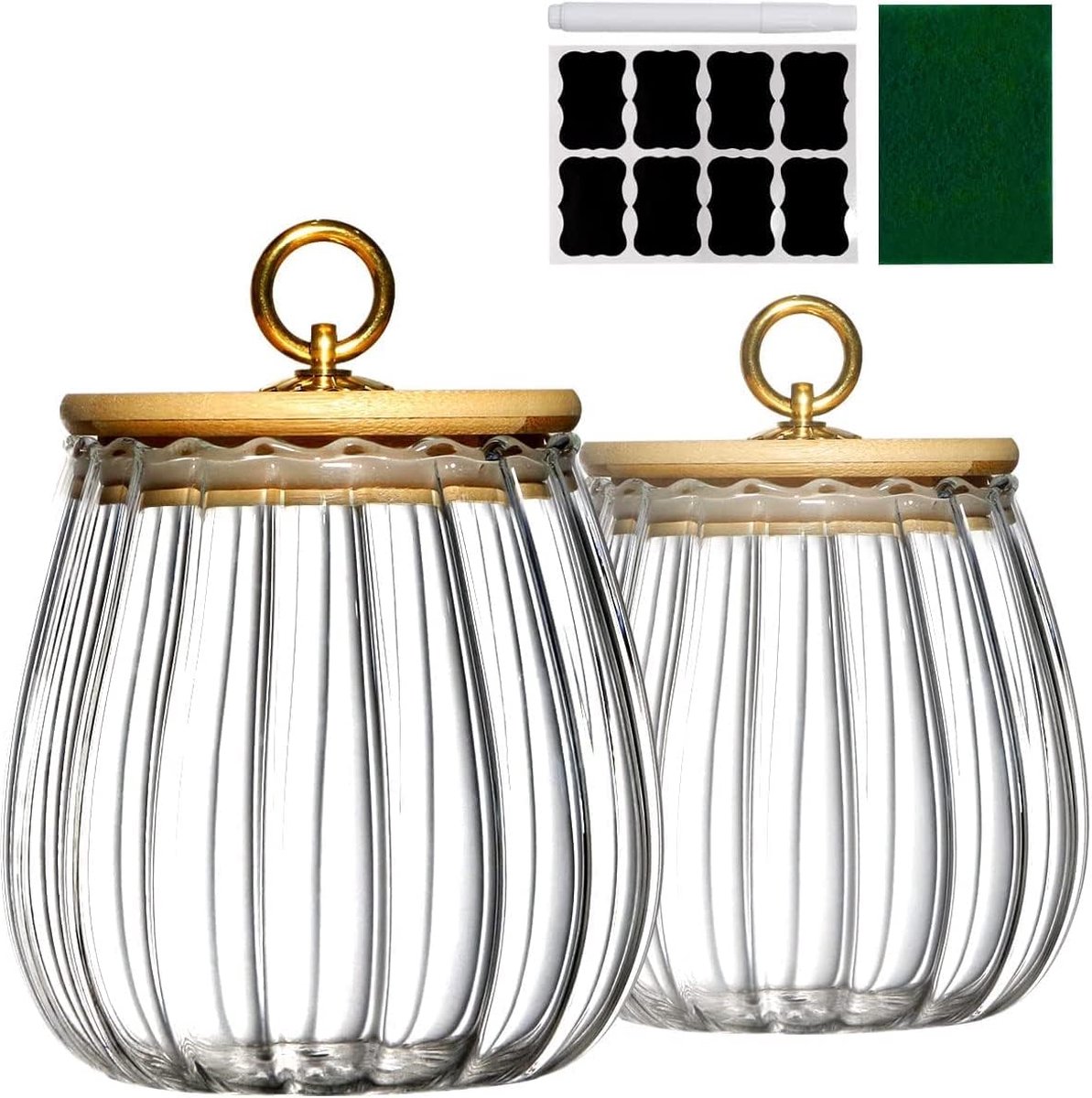 Set van 2 voorraadpotten met deksel, 750ml 10,5x13cm Kleine potten met ...