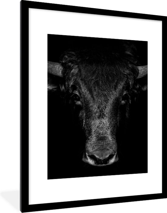 Fotolijst incl. Poster - Stier - Dieren - Zwart - Wit - 60x80 cm ...