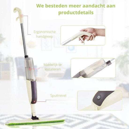 Vlakke mop met sproeisysteem - Sproeimop - Vloerreiniger - Incl 2 ...