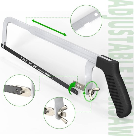 Handzaag, 25 cm, instelbare beugelzaag, met 4 verwisselbare zaagbladen ...