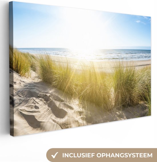 Canvas Schilderij Strand - Duin - Zon - Zee - Zomer - 60x40 cm - Wanddecoratie | bol