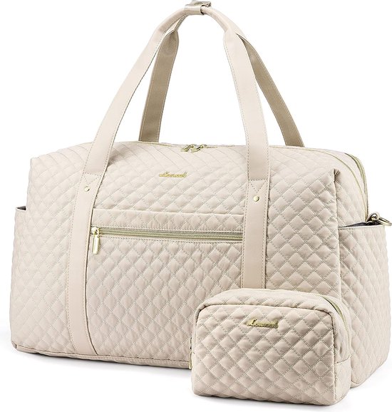 Grote weekendtas voor dames beige - Sporttas met 15.6 inch laptop vak ...