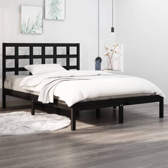The Living Store Bedframe massief hout zwart 120x200 cm - Bedframe ...