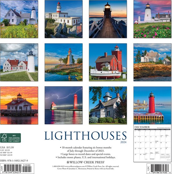 Lighthouses 2024 12 X 12 Wall Calendar, Willow Creek | 9781549234279 | Boeken | bol