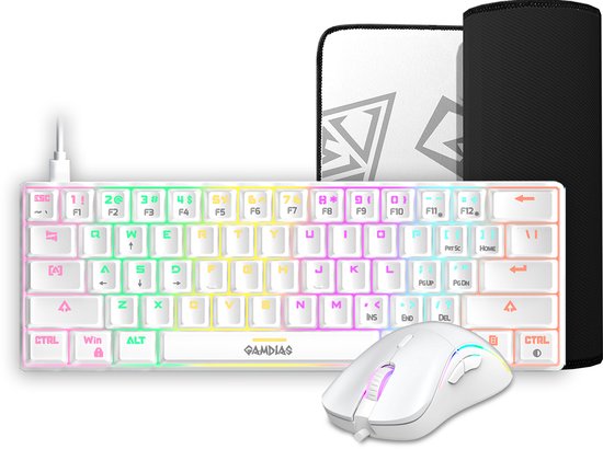 60% RGB Gaming Set - Mechanisch Toetsenbord en Muis WIT - Mechanical ...