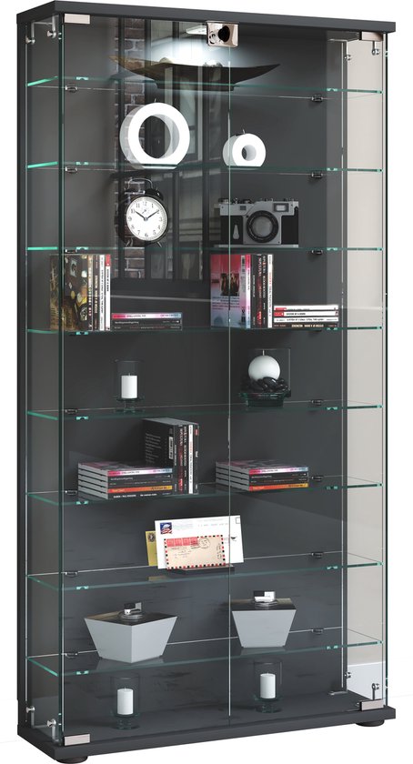 VCM Houten Vitrinekast Glazen Vitrinekast Staande Vitrinekast Stelas L ...