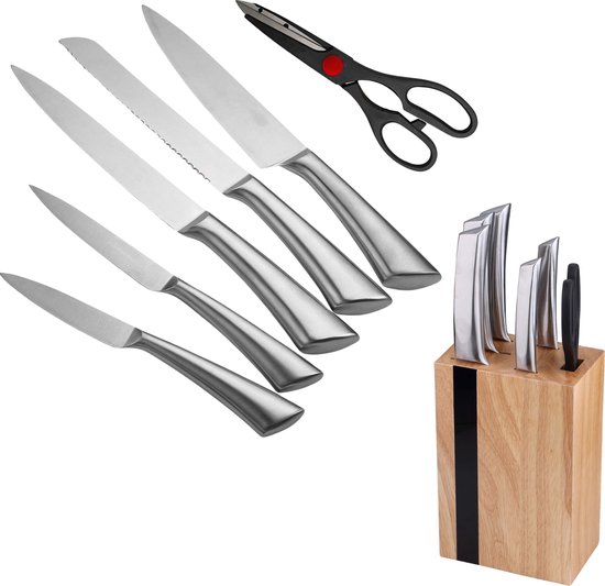 Cheqo® PRO Messenset met Messenblok - Koksmes - Broodmes - Vleesmes ...