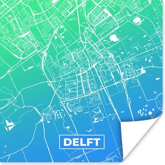 Poster Stadskaart - Delft - Nederland - 50x50 cm - Plattegrond | bol