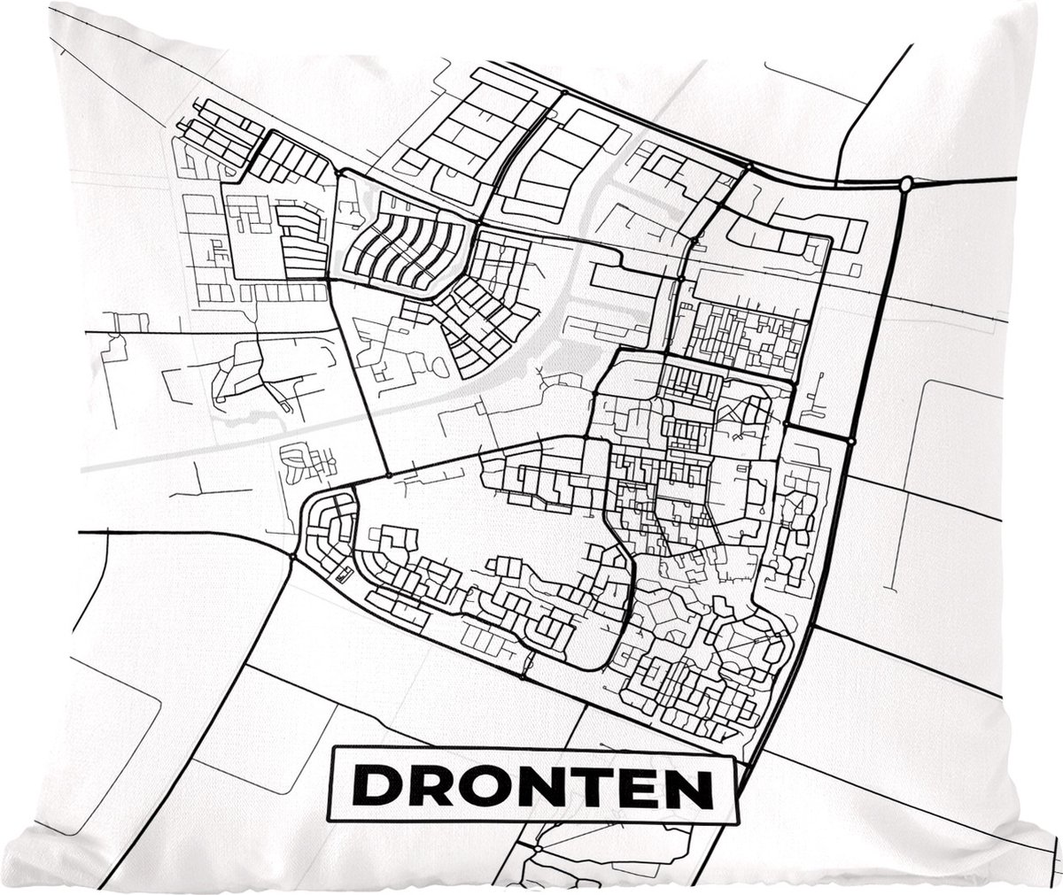 Sierkussen - Kaart Dronten - Zwart En Wit - 40 Cm X 40 Cm | bol.com