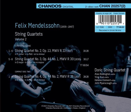 Mendelssohn String Quartets Vol. 2 (CD), Doric String Quartet | CD (album) | Muziek | bol.com