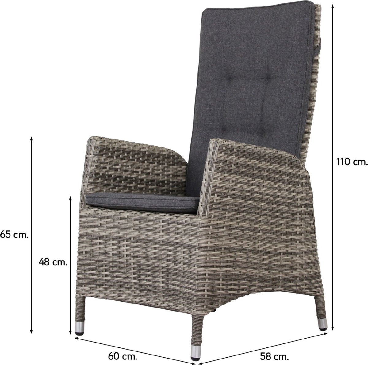 Verstelbare wicker tuinstoel Manhattan - dubble LIGHT grey | bol.com