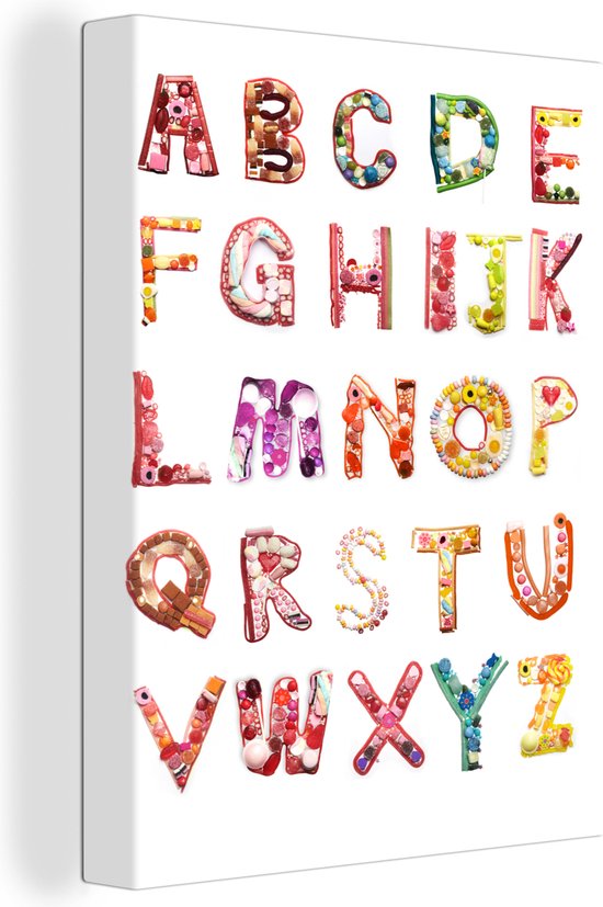 Canvas Schilderij Kleurrijke letters van snoep op een witte achtergrond ...