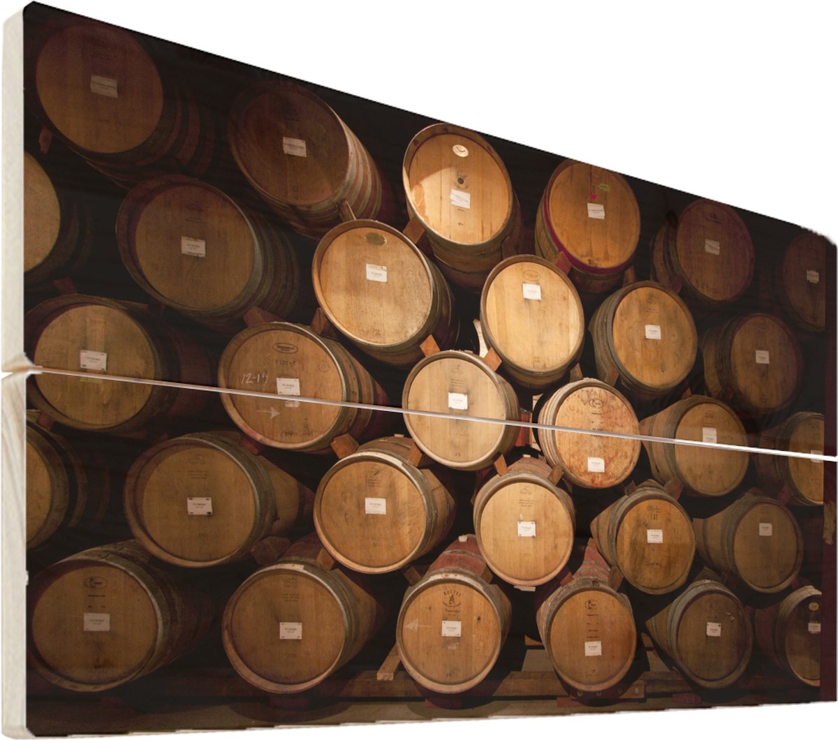 Wanddecoratie hout - Wijnvaten in een wijnkelder - 30x20 cm | bol.com
