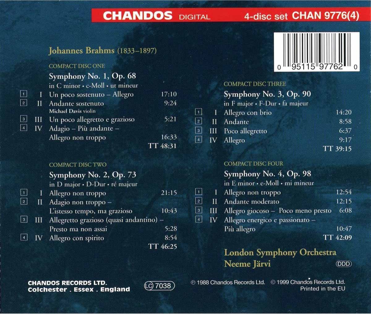 London Symphony Orchestra - Brahms: Complete Symphonies (4 CD), Neeme Järvi | CD... | bol.com