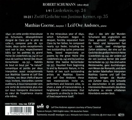 Matthias Goerne Leif Ove Andsnes - Schumann Liederkreis Op. 24 & Kerne ...