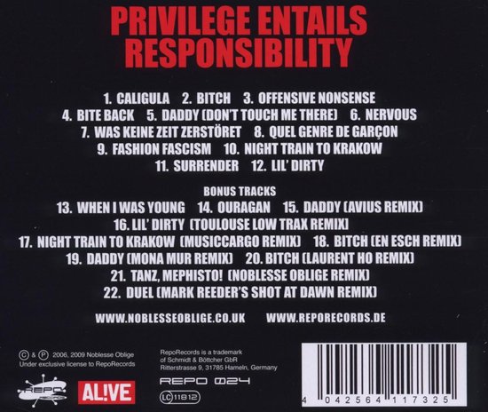 Noblesse Oblige - Privilege Entails Responsibility (CD), Noblesse ...