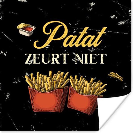 Poster Patat - Vintage - Tekst - 75x75 cm - Cadeau voor vrouw - Cadeau ...