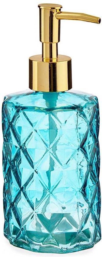 Zeeppompje/zeepdispenser blauw geruit glas 330 ml - Badkamer/keuken ...