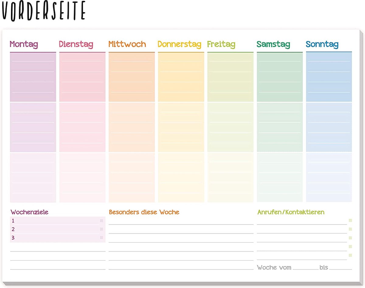 Weekplanner, A4 formaat, regenboogdesign, zonder vaste datum, 50 vellen ...
