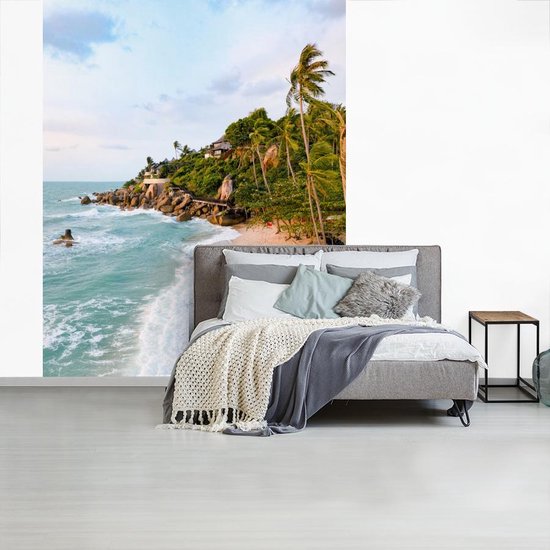 Behang - Fotobehang Strand met palmbomen en de zee - Breedte 280 cm x ...