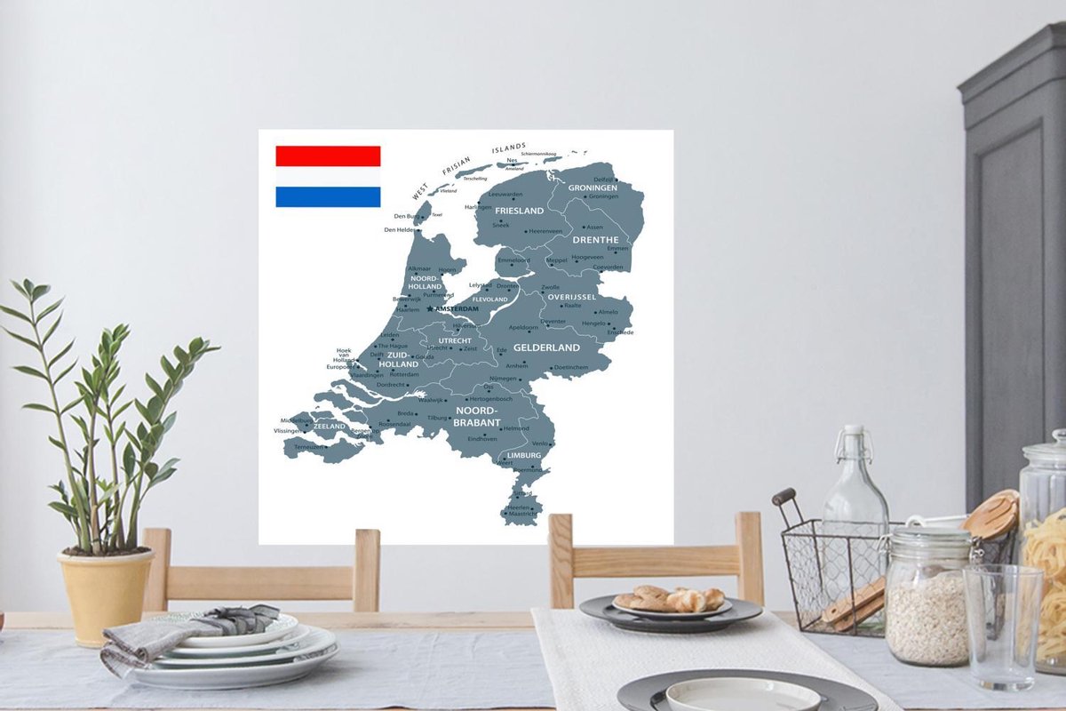 Sticker Muursticker Kaart Nederland - Carte grise des Pays- Nederland ...