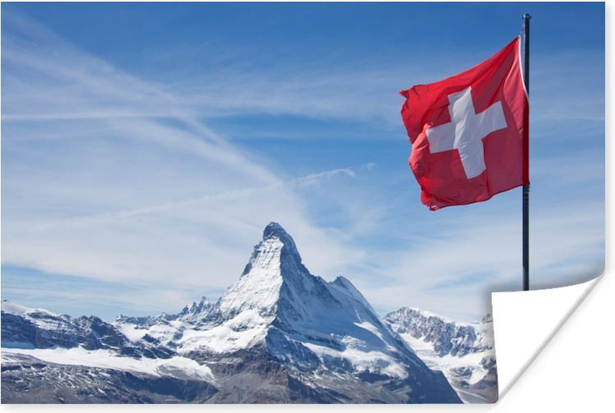 bol.com | Poster - Zwitserse Vlag bij Matterhorn in Zwitserland - 120x80 cm
