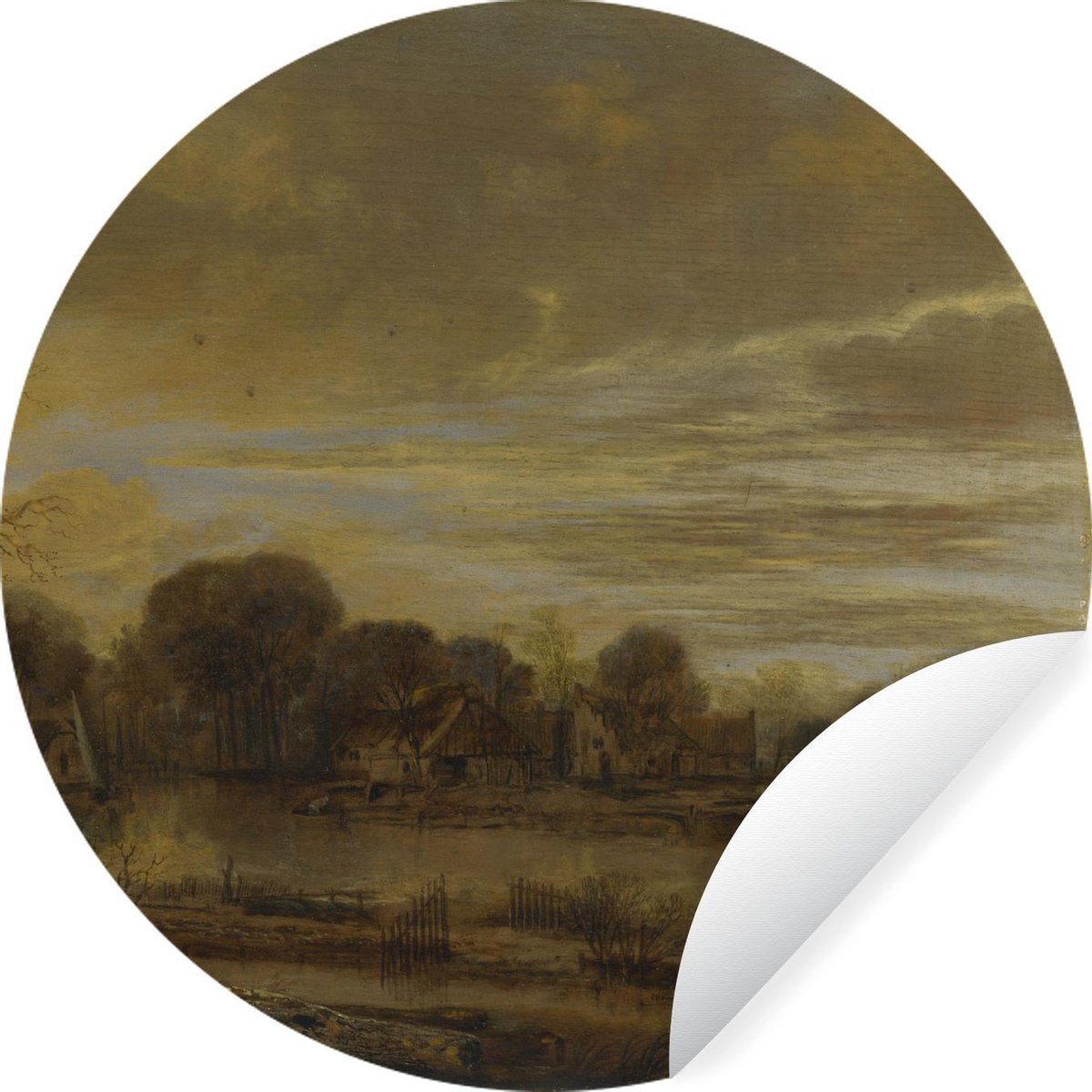 Paysage de rivière avec un village la nuit - Peinture par Aert van der ...