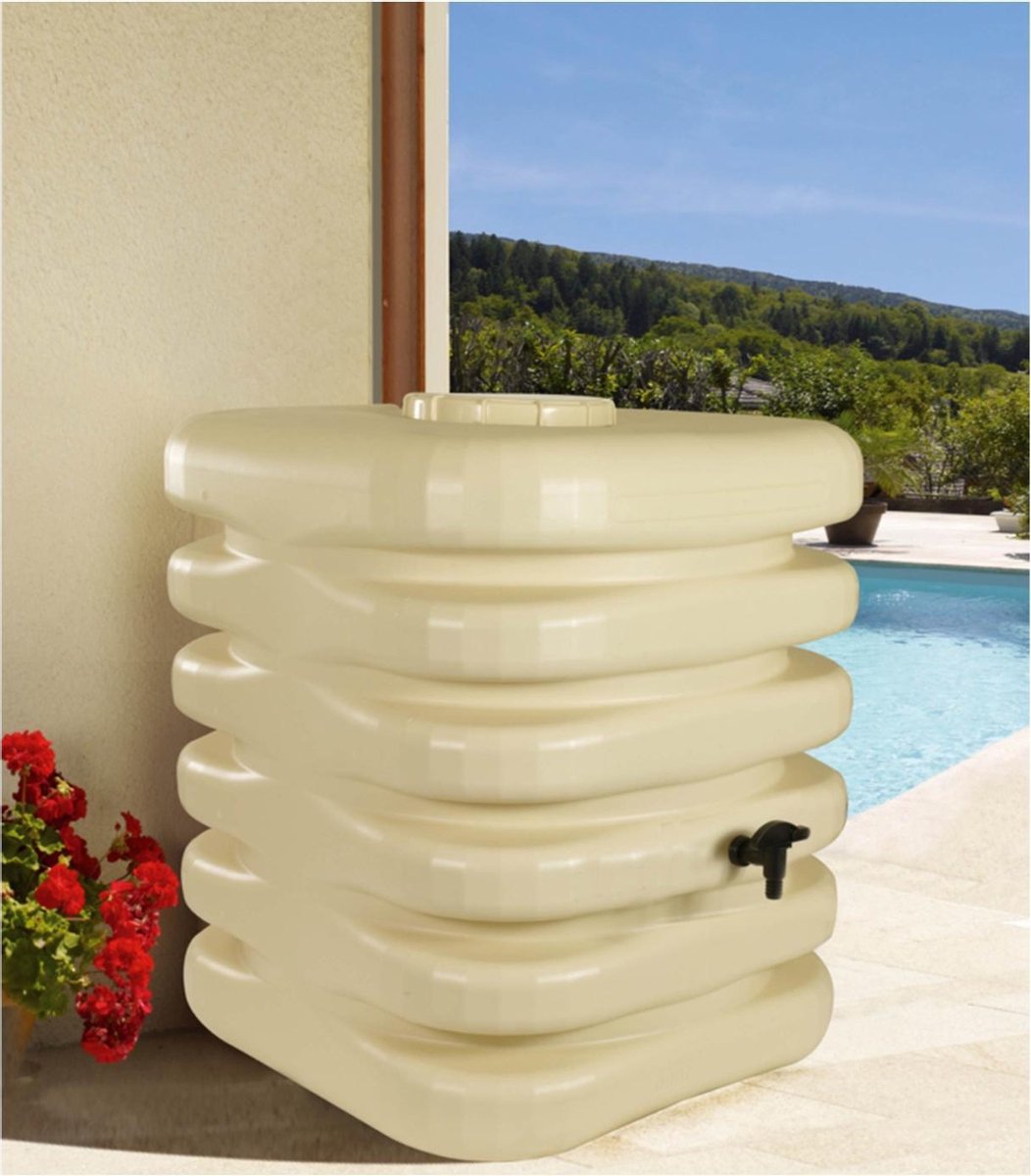 Regenton 1000L– Grandmaison – kraan, deksel, gootaansluiting, beige ...