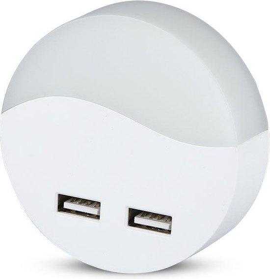 V-tac VT-84 nachtlampje stopcontact - rond - 2x USB - warm wit | bol.com