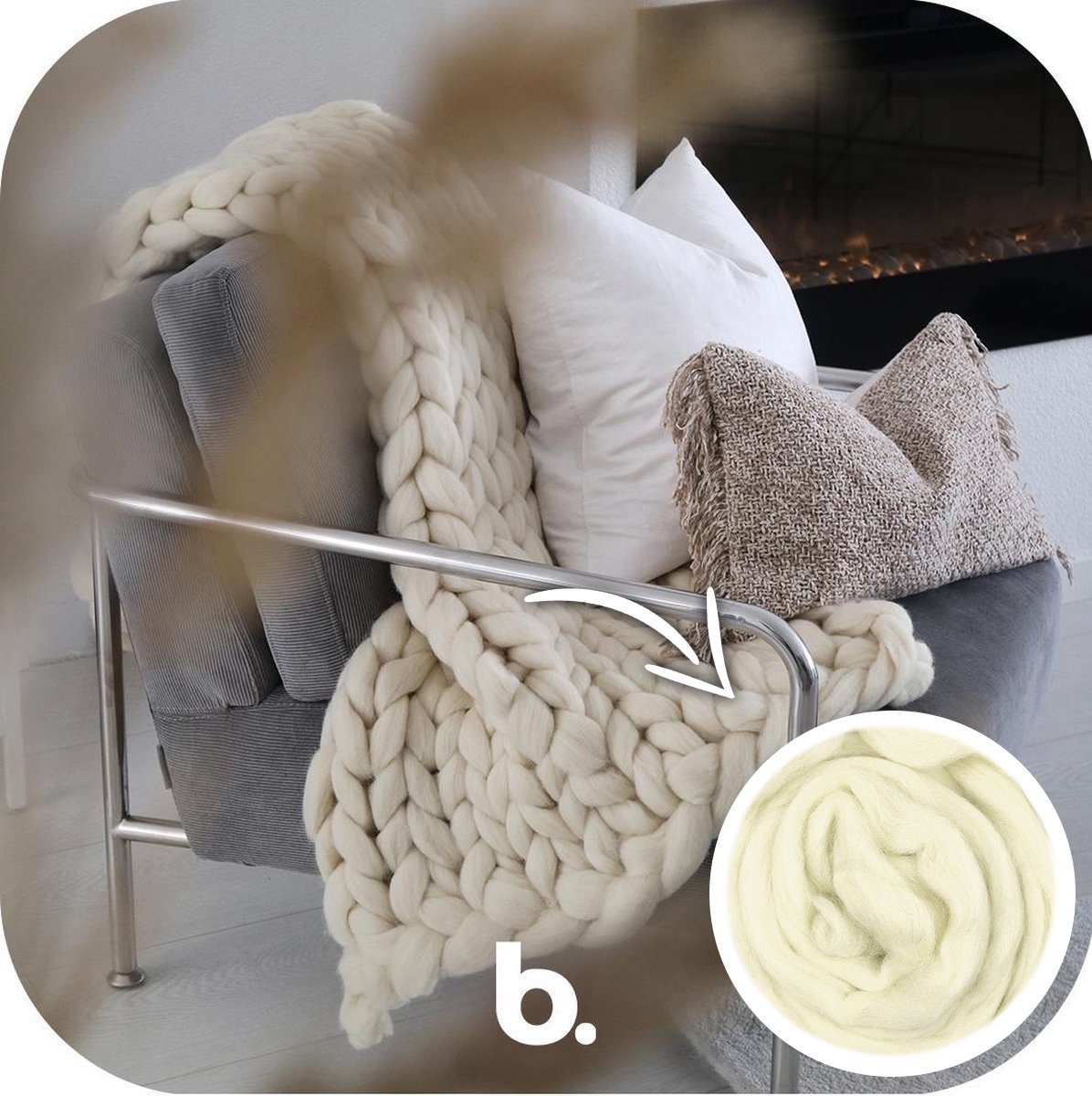 Handgemaakte wit/creme merino wollen deken van BELM® - 90x60cm ...