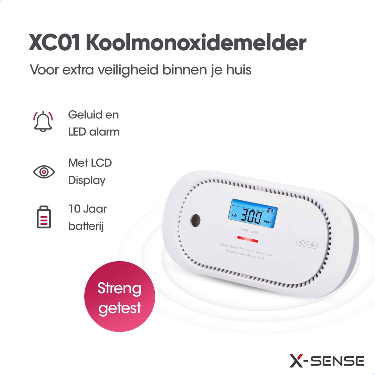 X-Sense XC01 Koolmonoxidemelder - 10 jaar batterij - 10 jaar Figaro ...