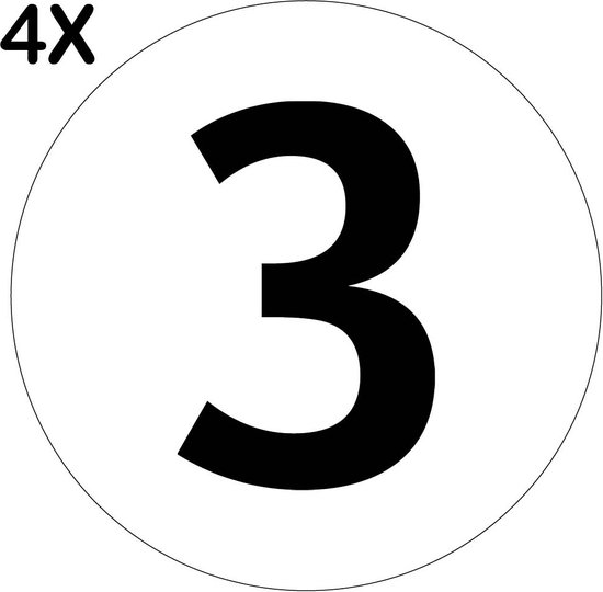 Containerstickers Huisnummer "3" - 25x25cm - Wit met Zwarte Cirkel ...